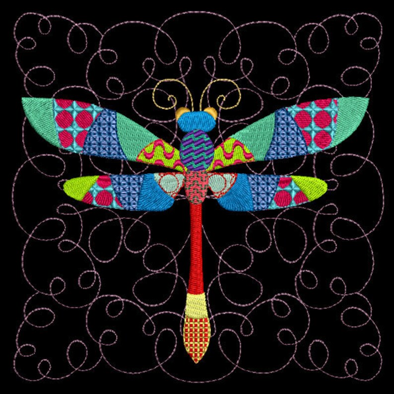 PATCHWORK DRAGONFLIES (4inch) - 24 Machine Embroidery Designs Instant ...