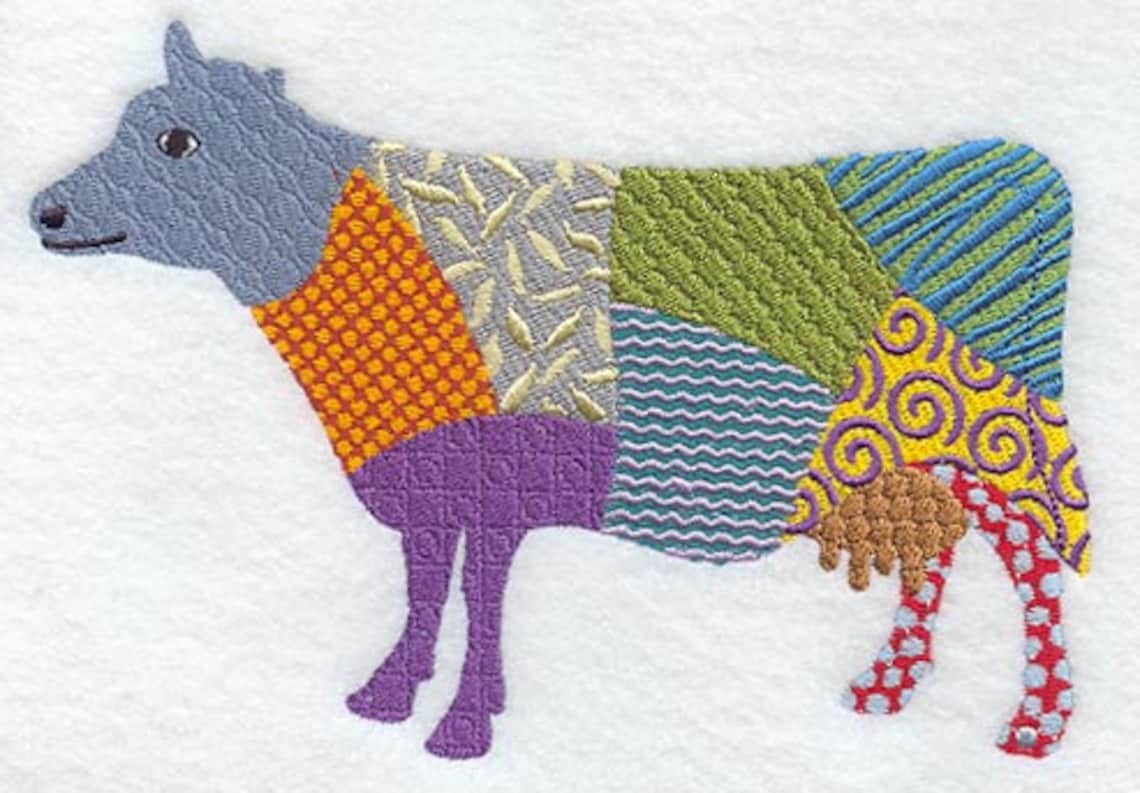 PATCHWORK COW Machine Embroidered Quilt Blocks azeb - Etsy