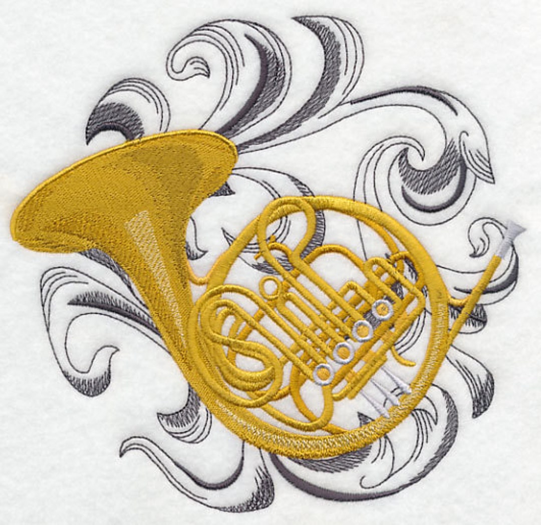 FRENCH HORN BAROQUE - Machine Embroidered Quilt Block (azeb) - Etsy