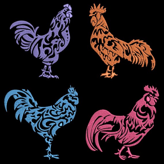 TRIBAL ROOSTERS 4inch 10 Machine Embroidery Designs | Etsy
