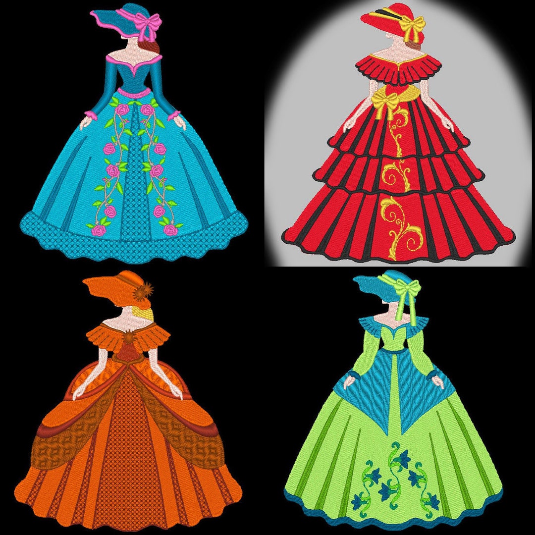 BEAUTIFUL FANCY LADIES (4inch) - 12 Machine Embroidery Designs Instant ...