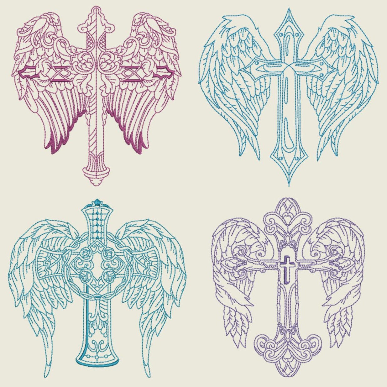 EXQUISITE WINGED CROSSES 15inch 10 Machine Embroidery | Etsy