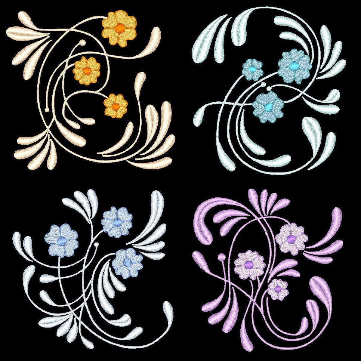 FLORAL LINE BLOCKS 5inch AzEB - 10 Machine Embroidery Designs Instant ...