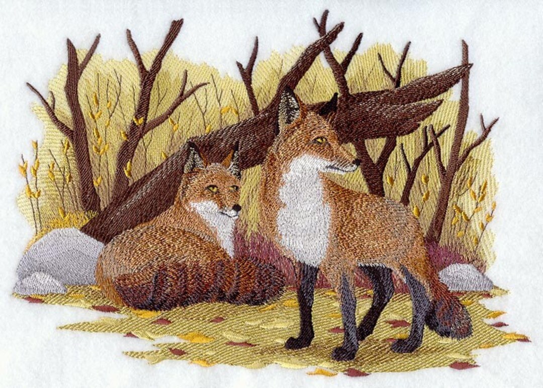 AUTUMN FOX ---machine Embroidered Quilt Block (azeb) - Etsy