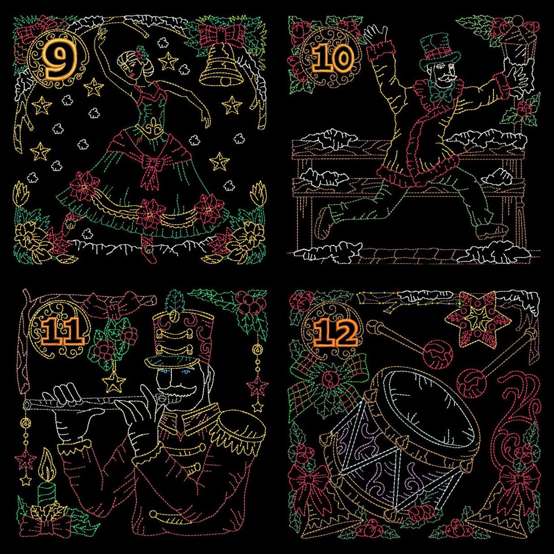 12 DAYS OF CHRISTMAS (6inch) - 12 Machine Embroidery Designs Instant ...