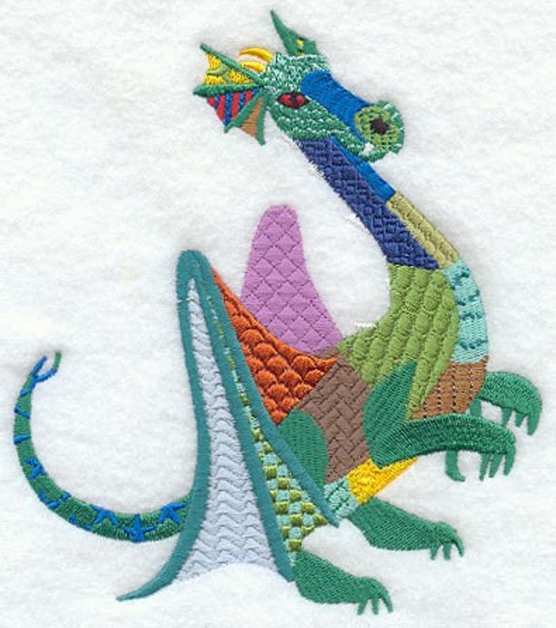 PATCHWORK DRAGON Machine Embroidery Quilt Block azeb - Etsy