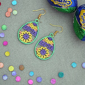FSL EASTER EGG Earrings (1.50 Inch) (free Standing Lace)- 10 Machine ...