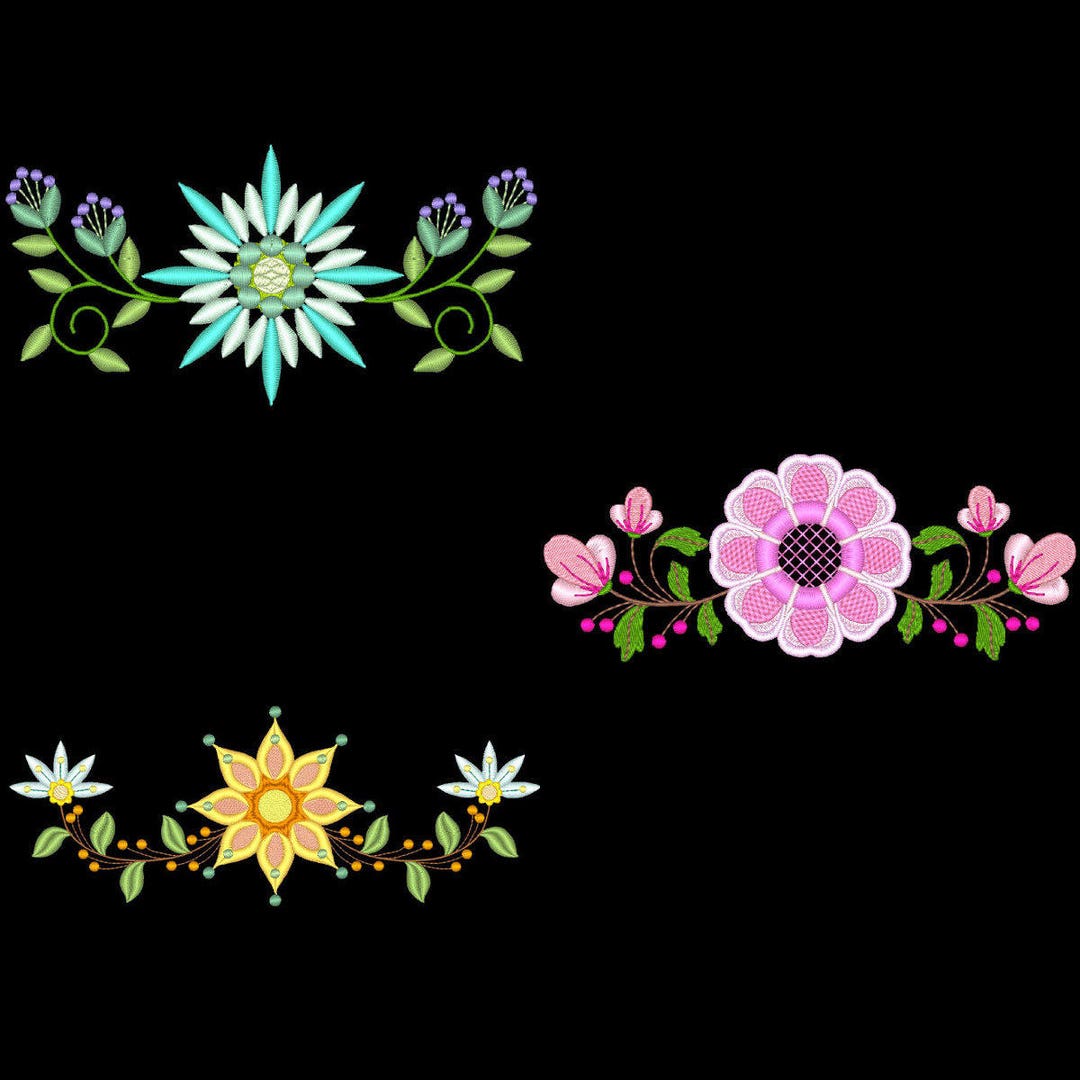 FLORAL BORDERS (6inch) - 10 Machine Embroidery Designs Instant Download ...