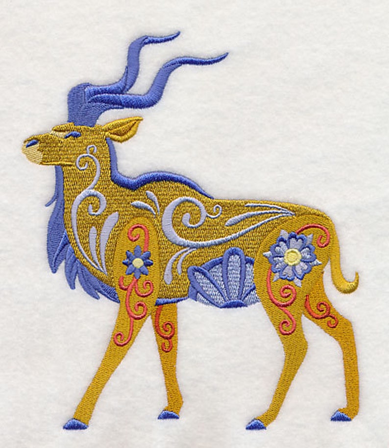 FLOWER POWER KUDU Machine Embroidered Quilt Block azeb - Etsy