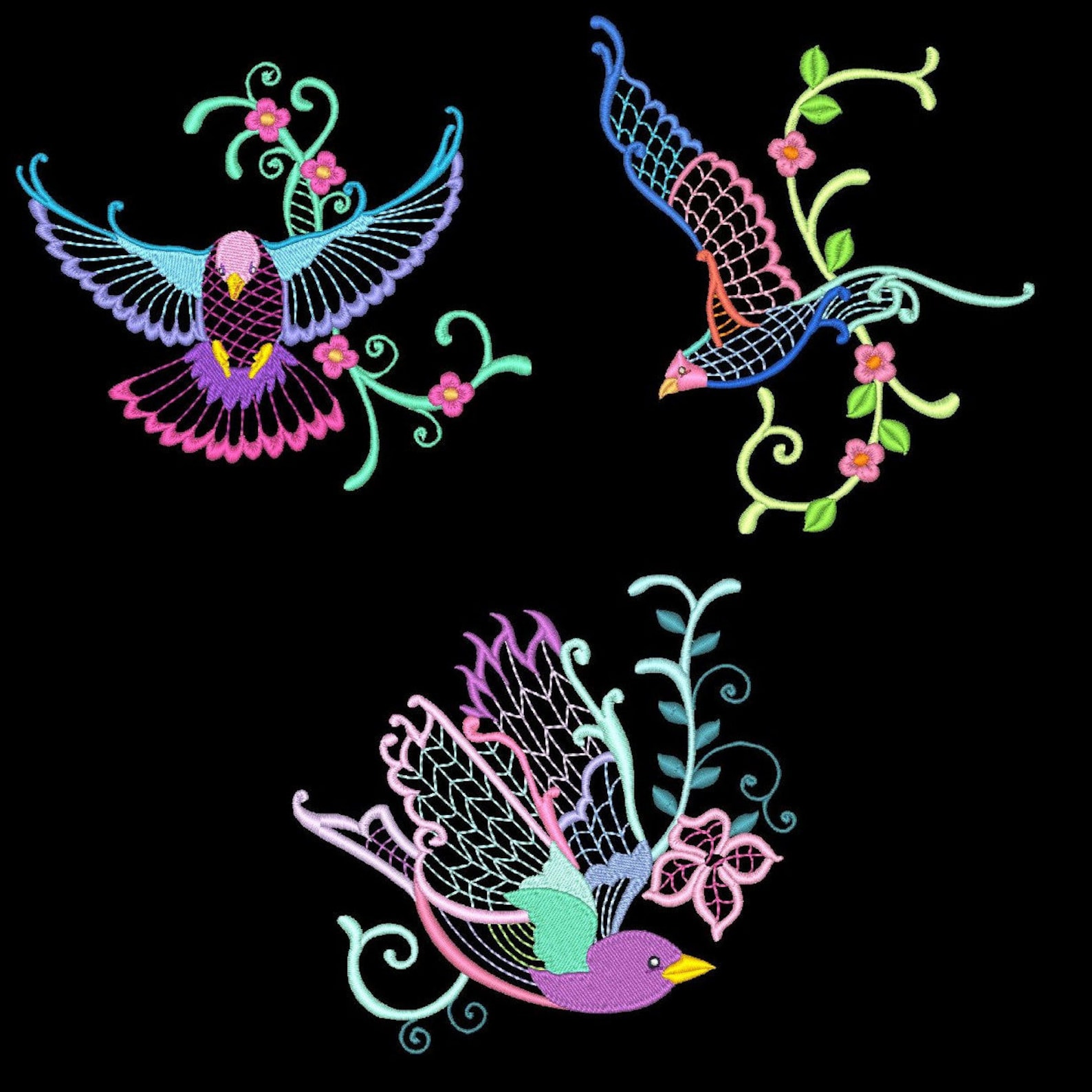 LACE BIRDS 5inch 10 Machine Embroidery Designs Instant - Etsy