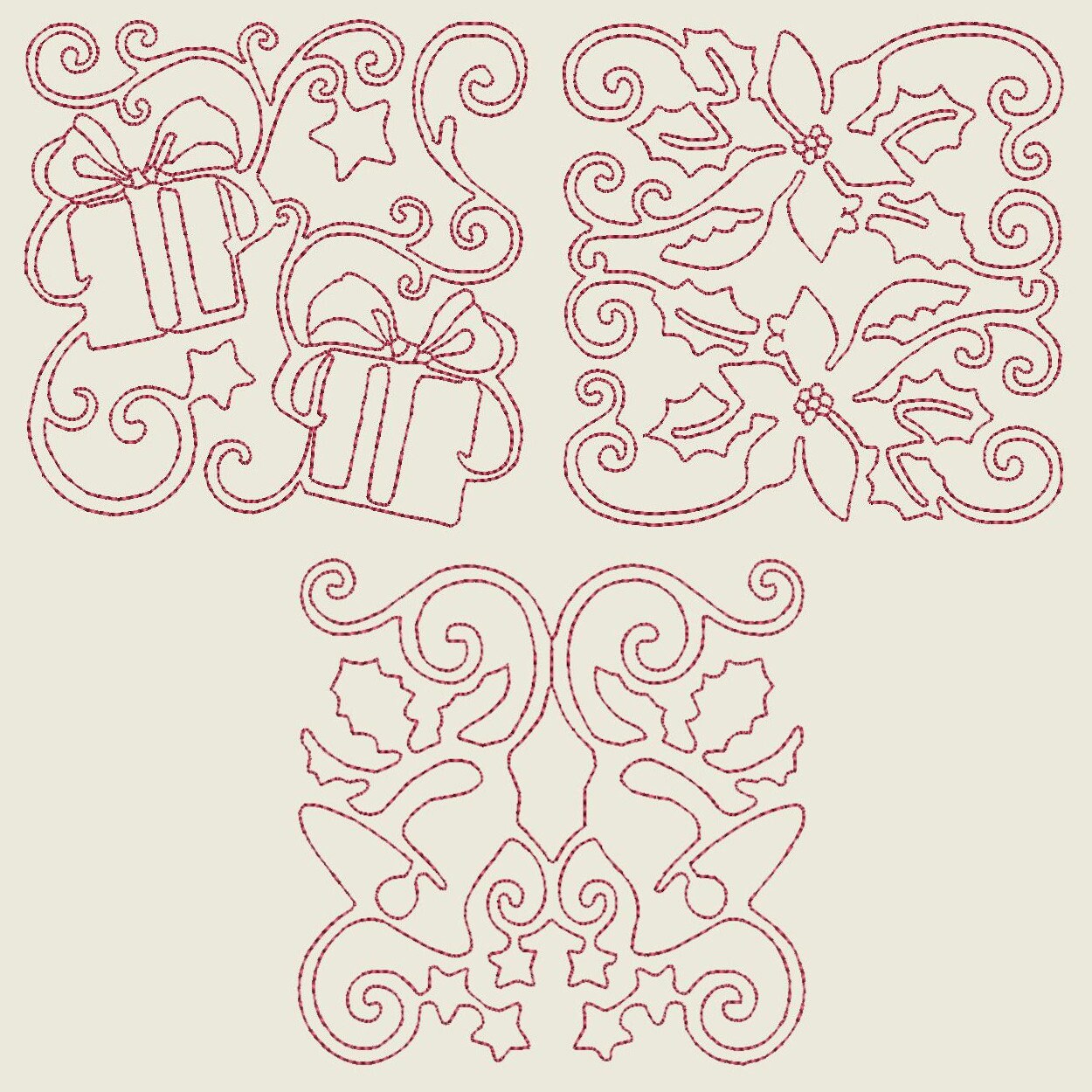 CONTINUOUS LINE CHRISTMAS (4 Inch Size) Pack- 10 Machine Embroidery ...