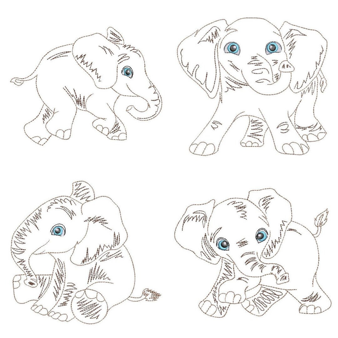 VINTAGE BABY ELEPHANTS (4inch) - 10 Machine Embroidery Designs Instant ...