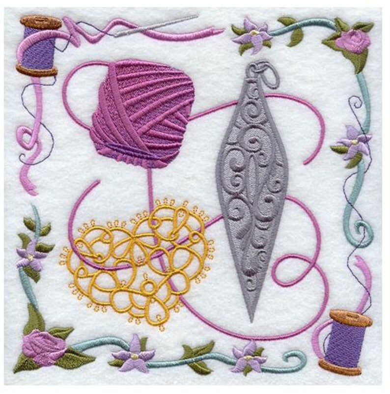 TATTING and SHUTTLE COLLAGE Machine Embroidery Quilt Block | Etsy