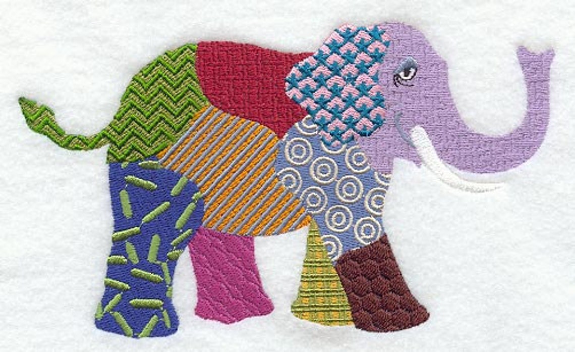 PATCHWORK ELEPHANT Machine Embroidered Quilt Blocksazeb - Etsy