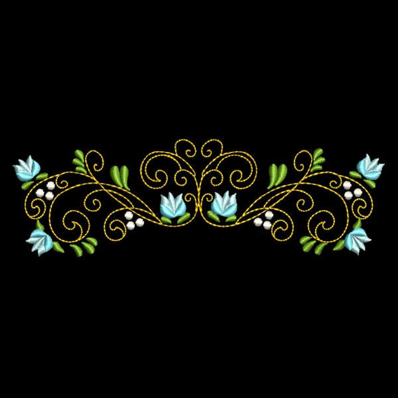 CURLY FLOWER BORDERS (4inch) - 10 Machine Embroidery Designs Instant ...