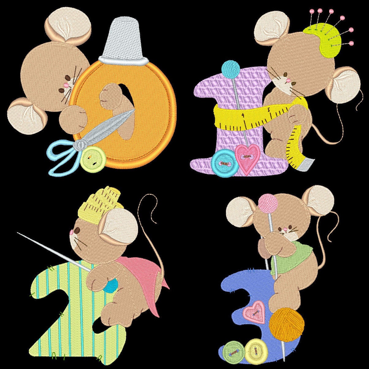 SEW SWEET MICE Numbers 6inch 10 Machine Embroidery Designs | Etsy