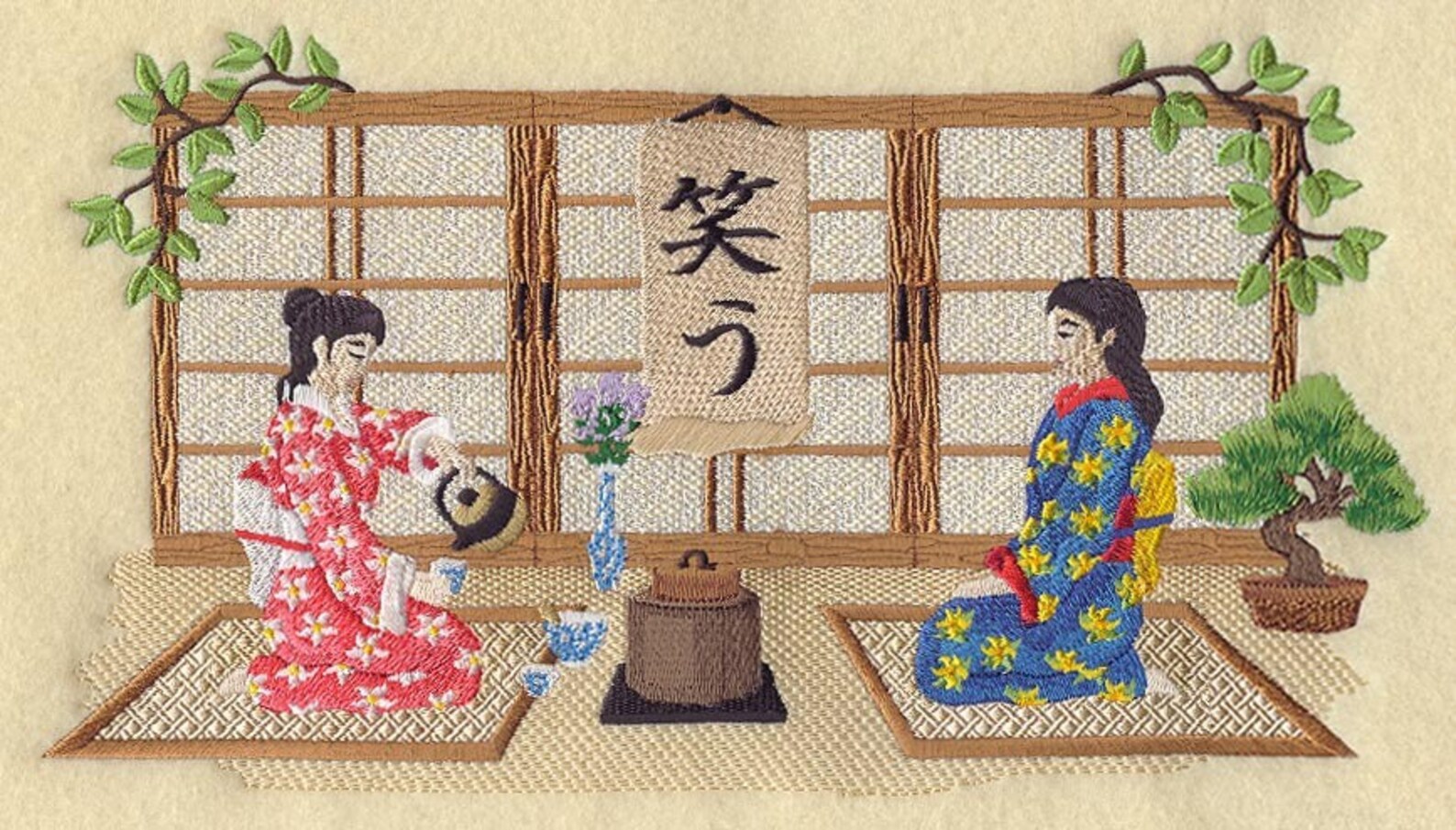 JAPANESE TEA CEREMONY Machine Embroidered Quilt Block azeb - Etsy