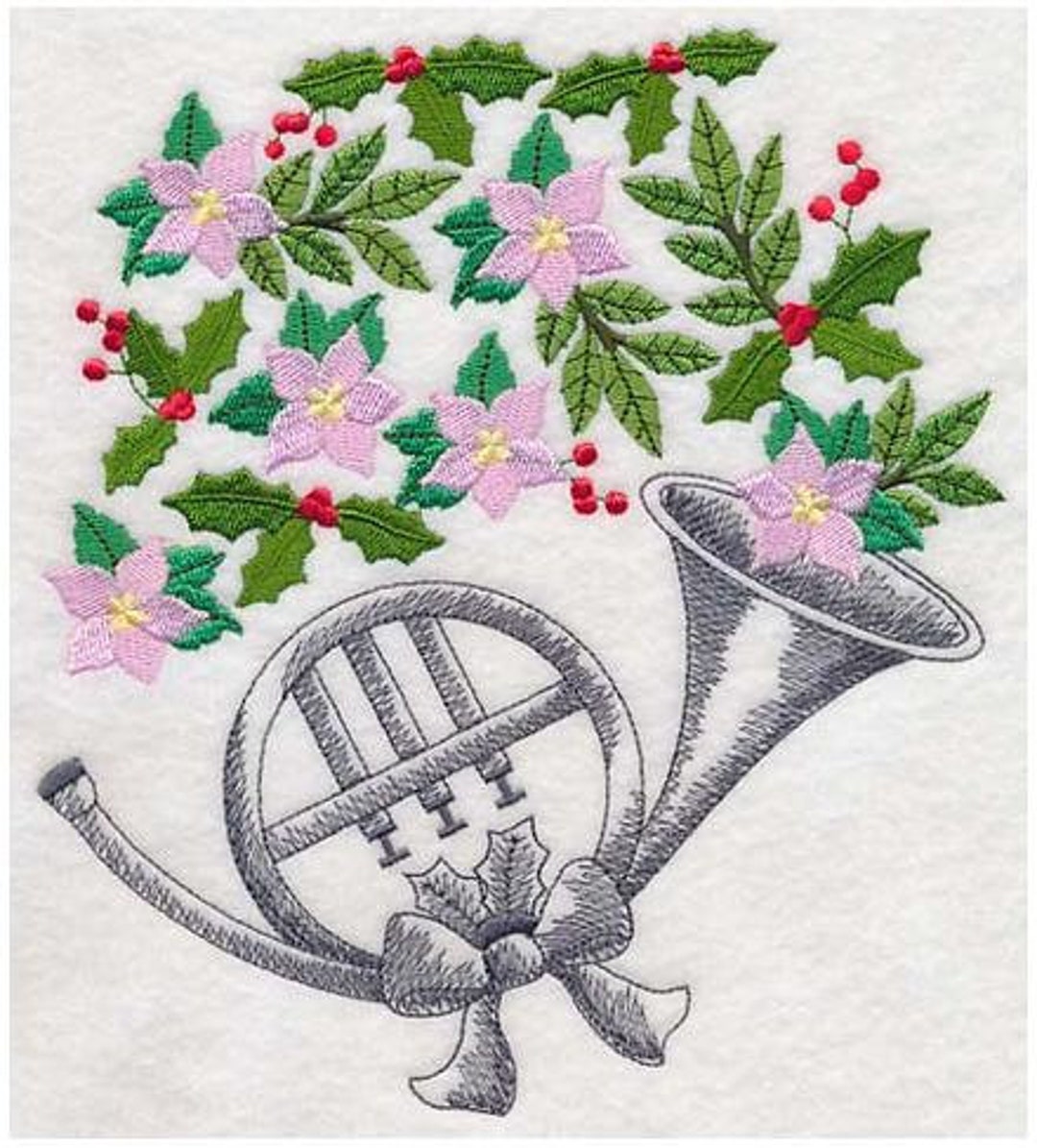 Christmas FRENCH HORN SYMPHONY - Machine Embroidery Quilt Block (azeb ...