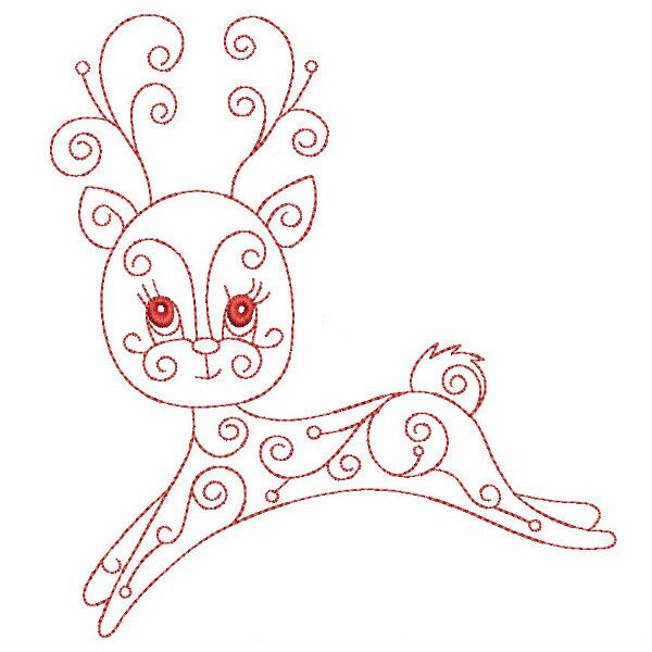 CURLY CHRISTMAS DEERS 4 Inch10 Machine Embroidery Design | Etsy