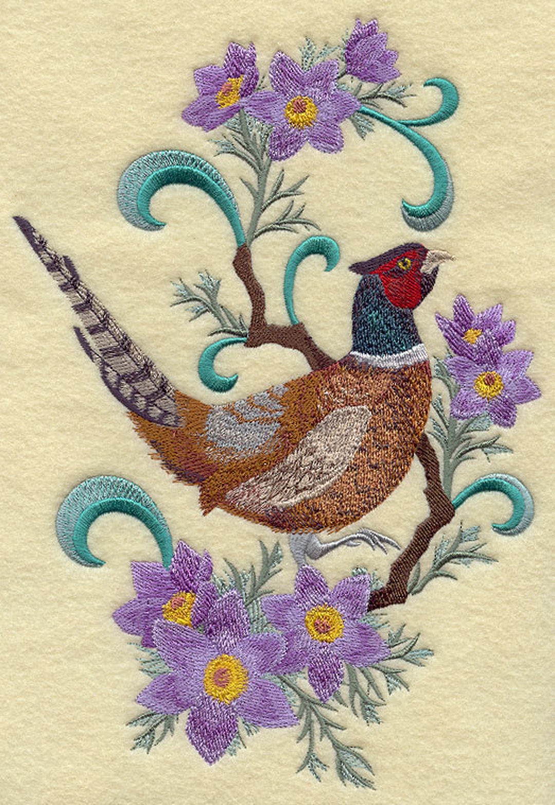 SOUTH DAKOTA Ring-necked Pheasant & Pasqueflower Medley Machine ...