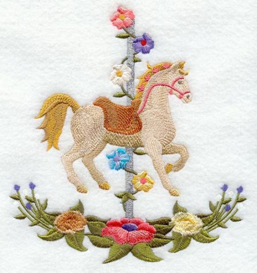 FANCY PRANCING CAROUSEL Horse Quilt Block - Machine Embroidered Quilt ...