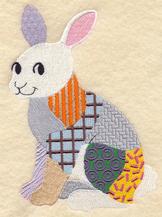 PATCHWORK RABBIT Machine Embroidered Quilt Block azeb | Etsy