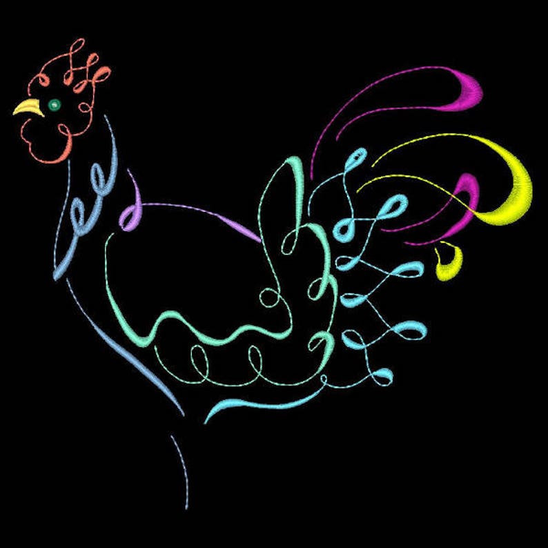 SWIRLY ARTDECO ROOSTERS 4inch 10 Machine Embroidery - Etsy