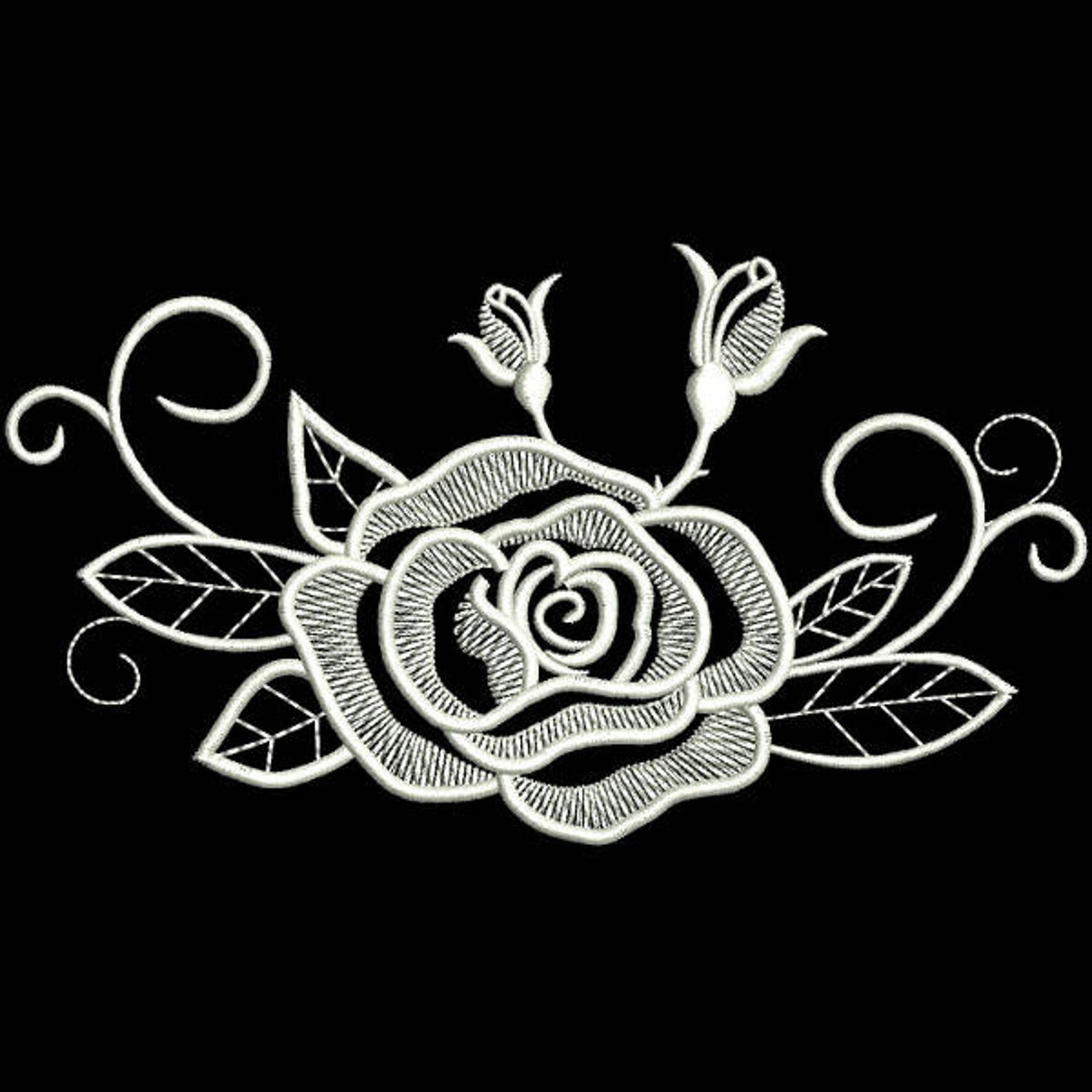 WHITE ROSE (6 INCH Size) - 10 Machine Embroidery Designs Instant ...
