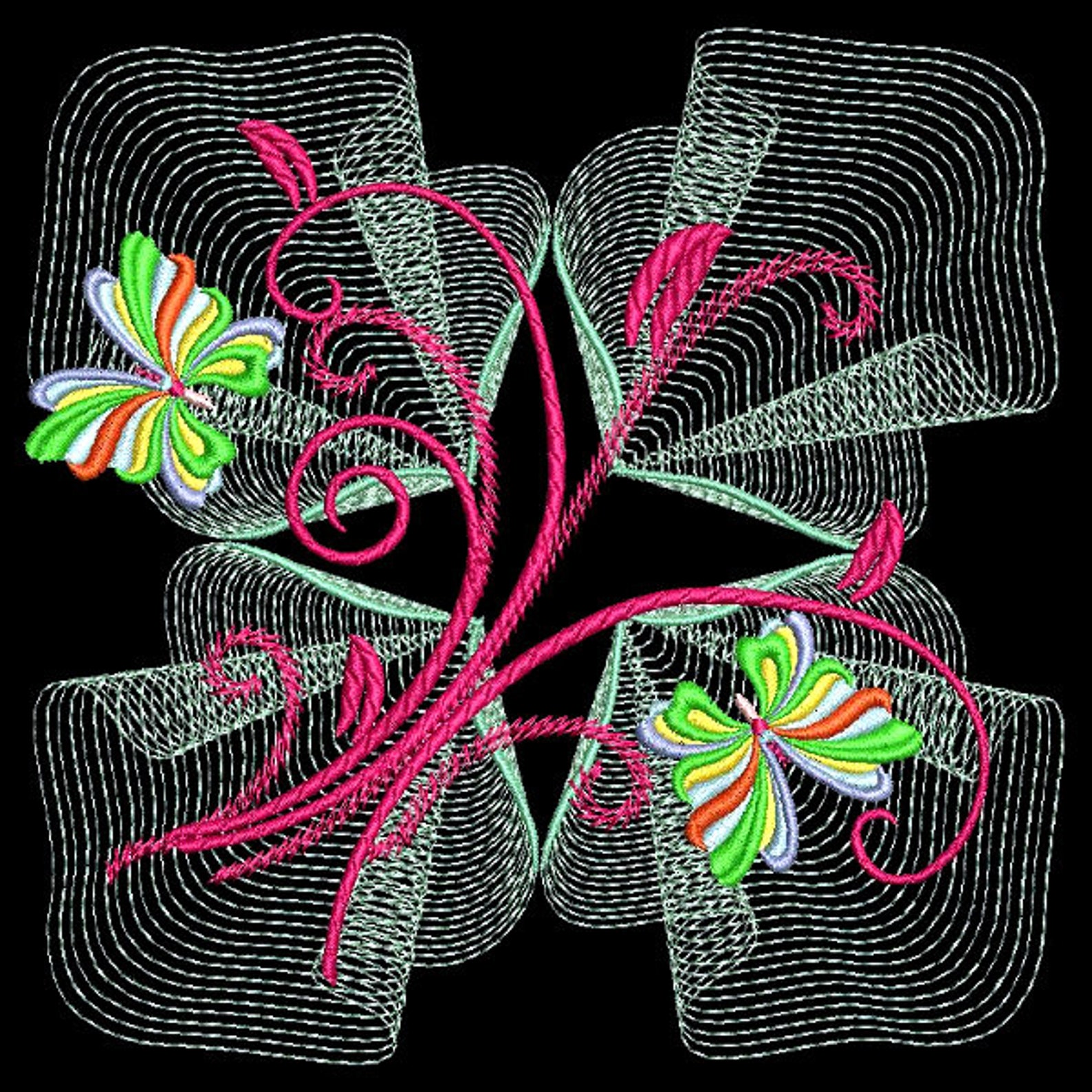 SWIRLY FLUTTERBY BLOCKS #1 (5inch) - 10 Machine Embroidery Designs ...