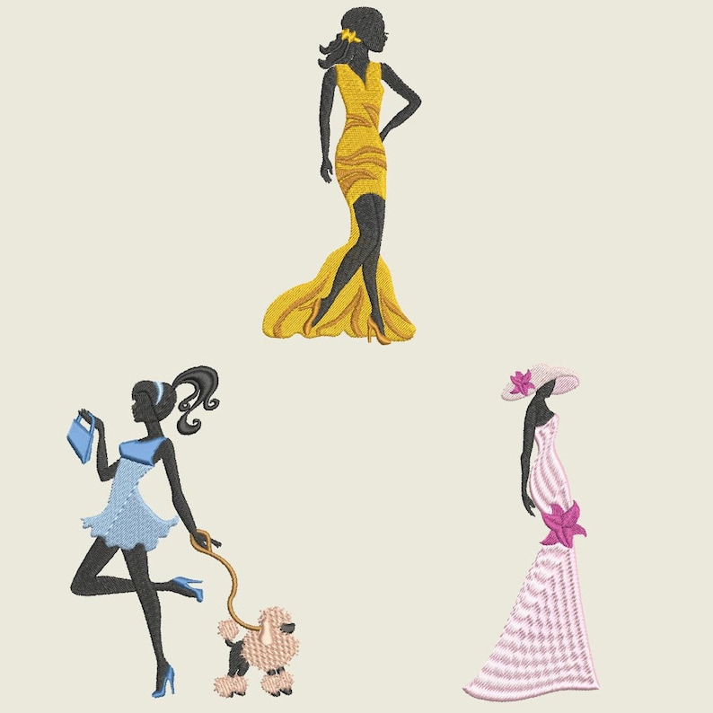 FASHIONISTA GIRLS SILHOUETTES 4inch 10 Machine Embroidery | Etsy