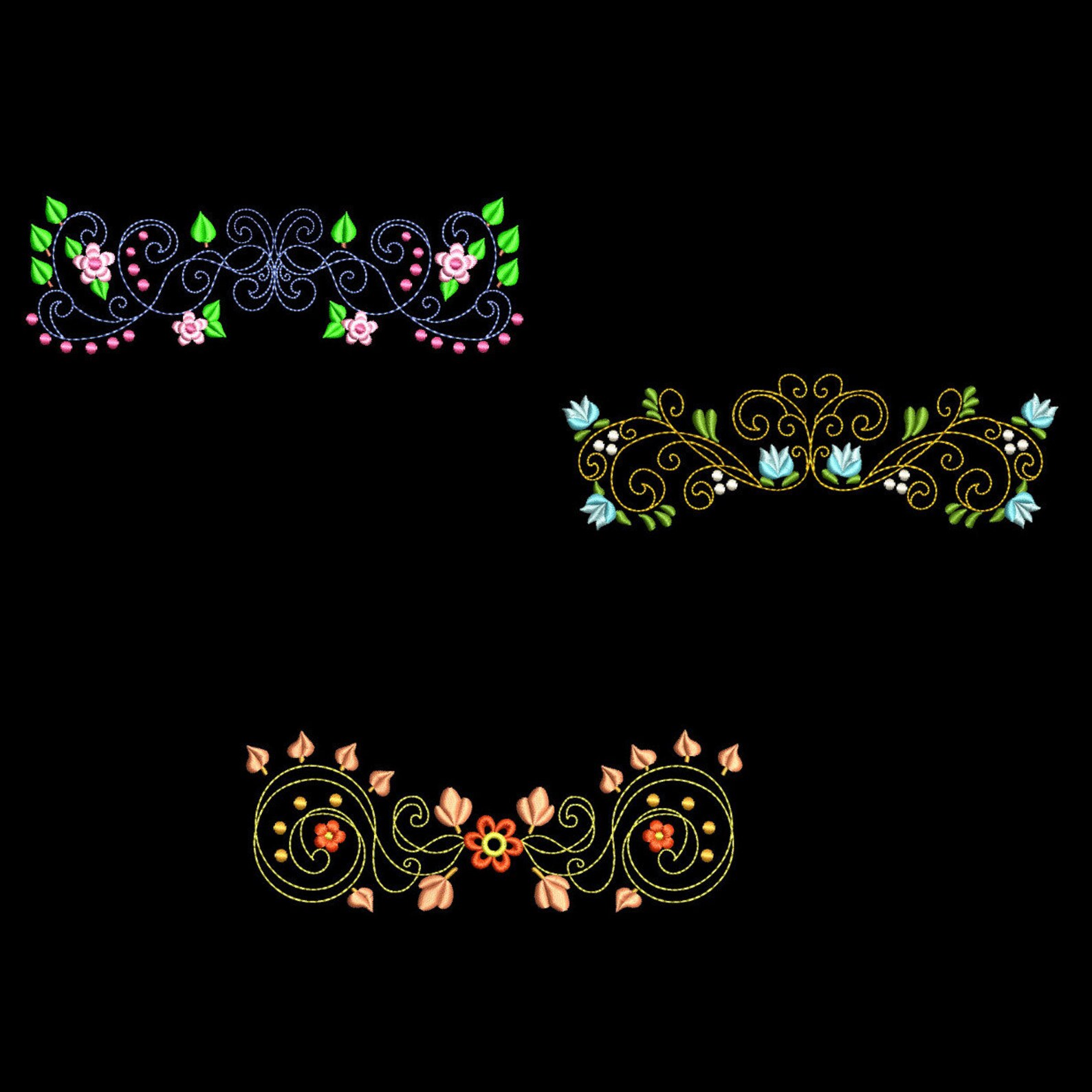CURLY FLOWER BORDERS (6inch) - 10 Machine Embroidery Designs Instant ...