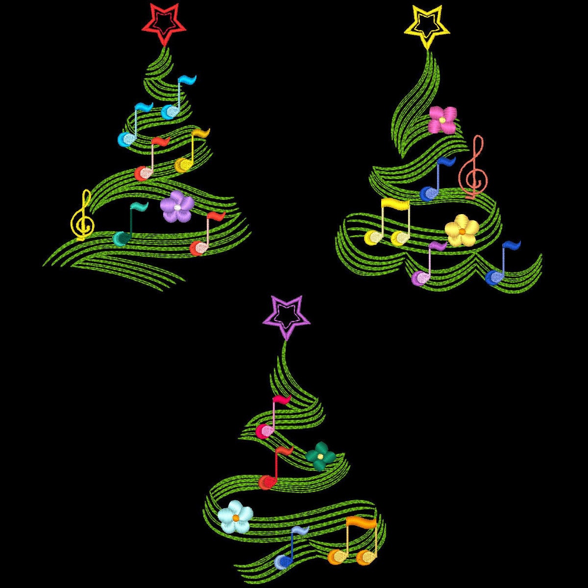 MUSICAL CHRISTMAS TREES (6inch) - 10 Machine Embroidery Designs Instant ...