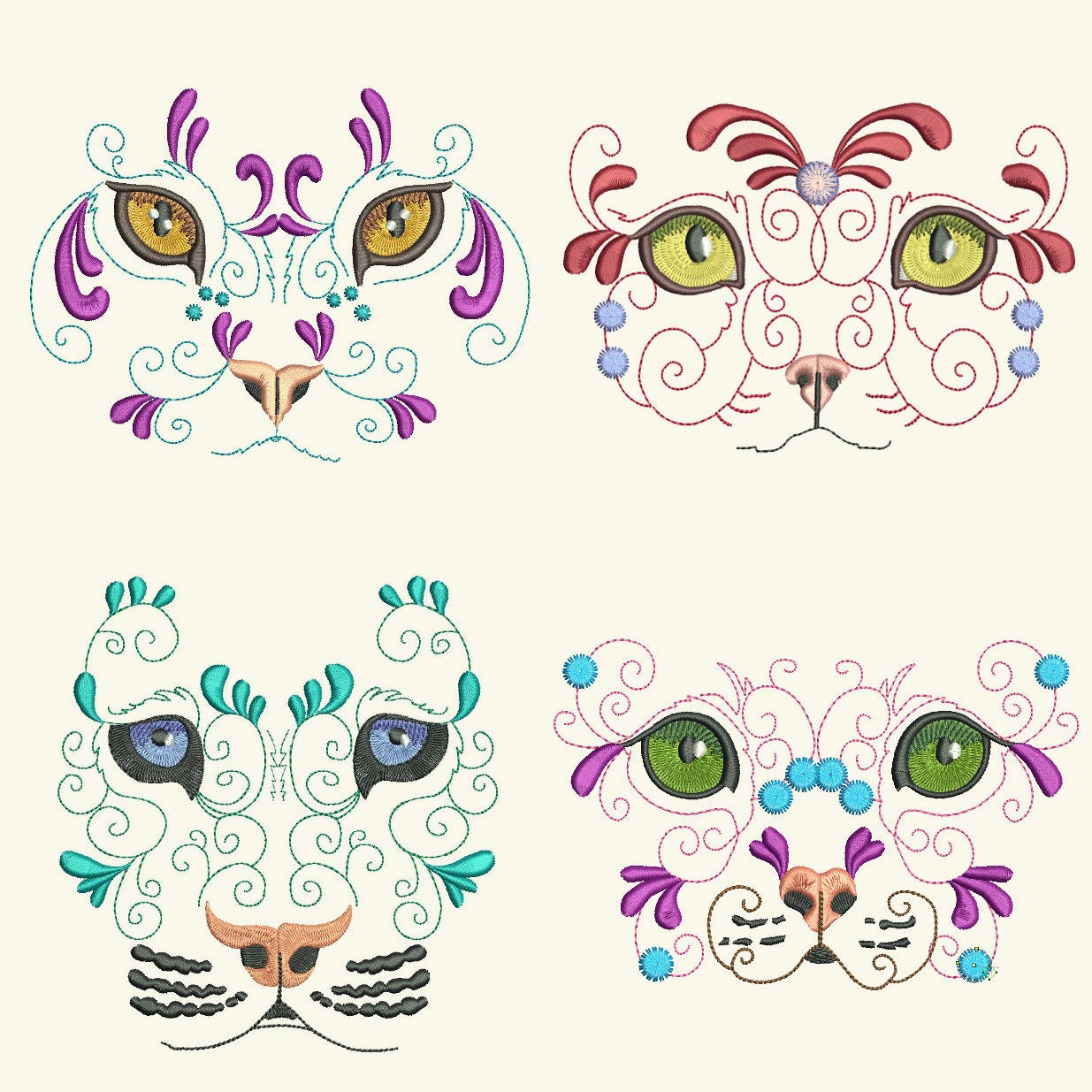 WILD CAT FANCY 4inch 10 Machine Embroidery Designs Instant | Etsy