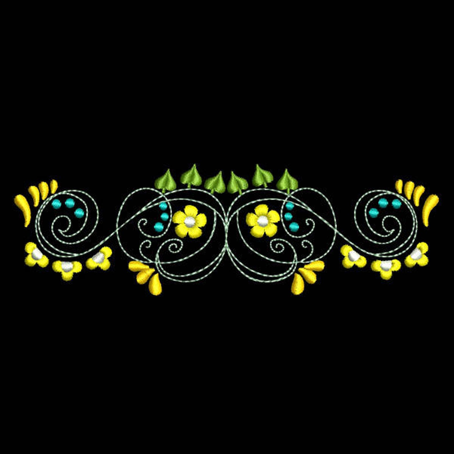 CURLY FLOWER BORDERS (6inch) - 10 Machine Embroidery Designs Instant ...