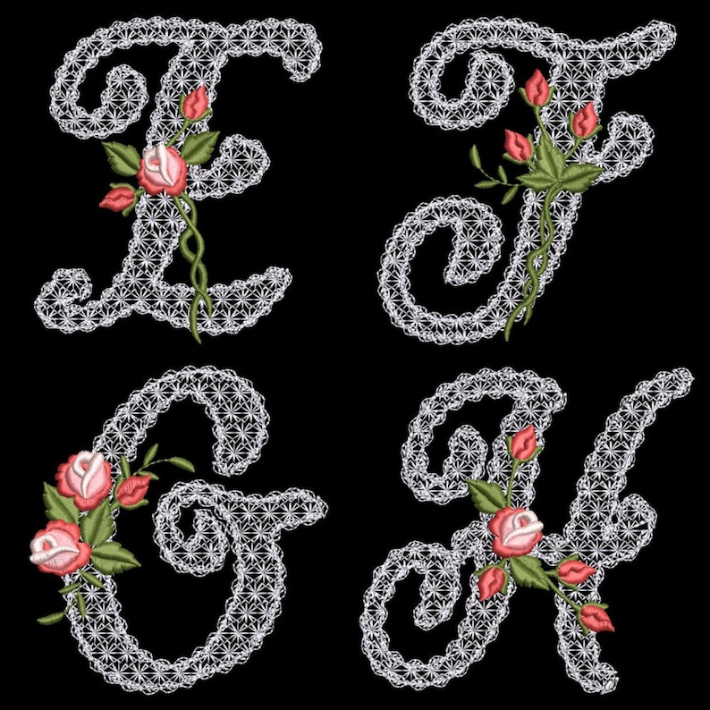 LACY ROSE ALPHABET (3.88in)- 26 Machine Embroidery Designs Instant ...