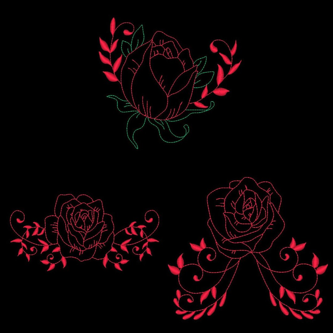 BEAUTIFUL REDWORK ROSES (6inch) - 10 Machine Embroidery Designs Instant ...