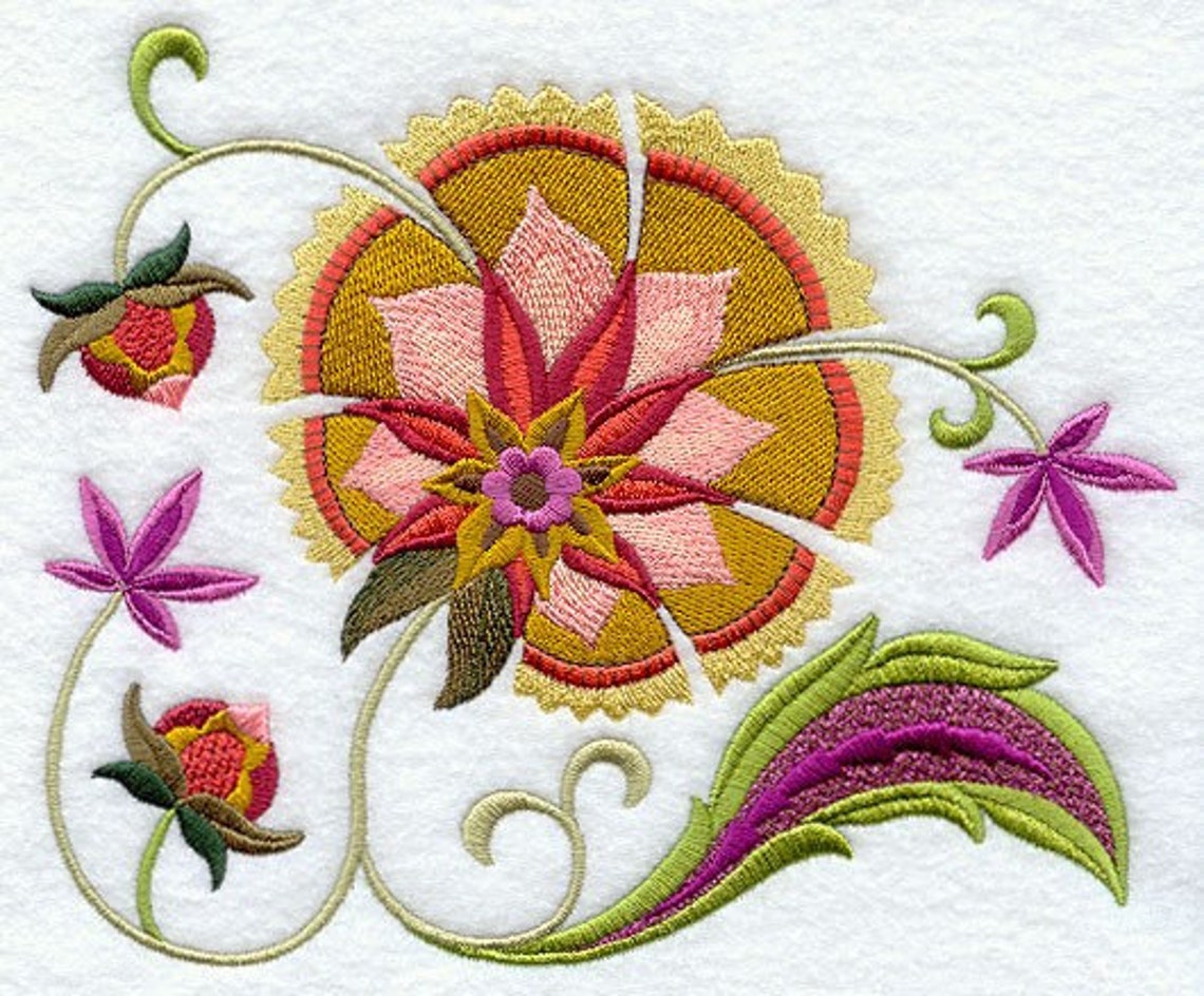 JACOBEAN FLOWER 5 - Machine Embroidered Quilt Blocks (AZEB) - Etsy