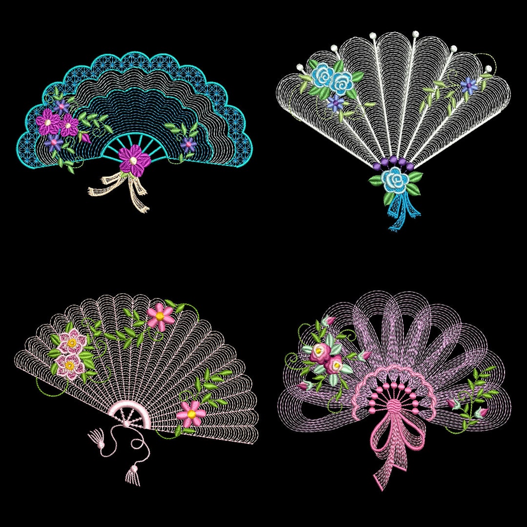 VICTORIAN FANS (4inch) - 10 Machine Embroidery Design Instant Download ...