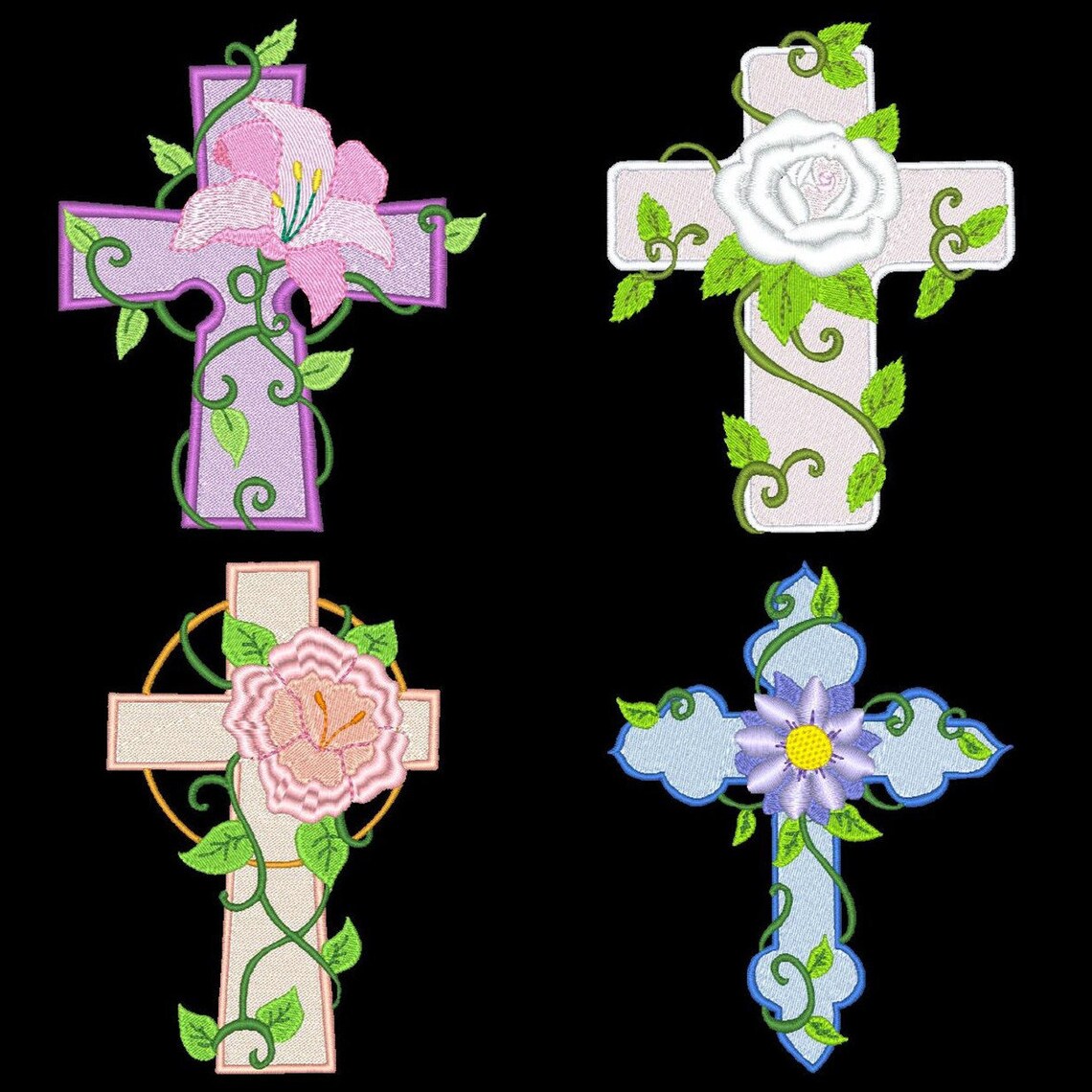 FLORAL CROSSES (4inch) - 10 Machine Embroidery Designs Instant Download ...