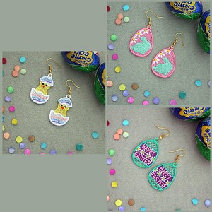 FSL EASTER EGG Earrings (1.50 Inch) (free Standing Lace)- 10 Machine ...