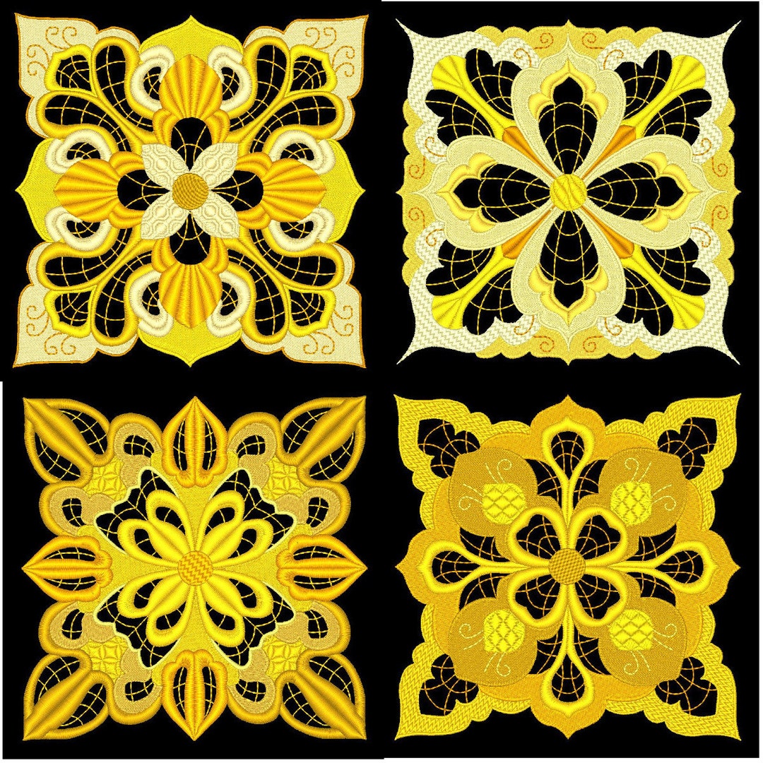 GORGEOUS GOLD BLOCKS (4inch) - 12 Machine Embroidery Designs Instant ...