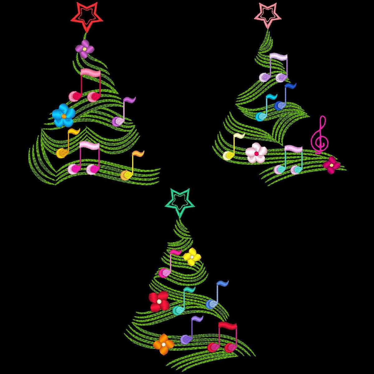 MUSICAL CHRISTMAS TREES (6inch) - 10 Machine Embroidery Designs Instant ...