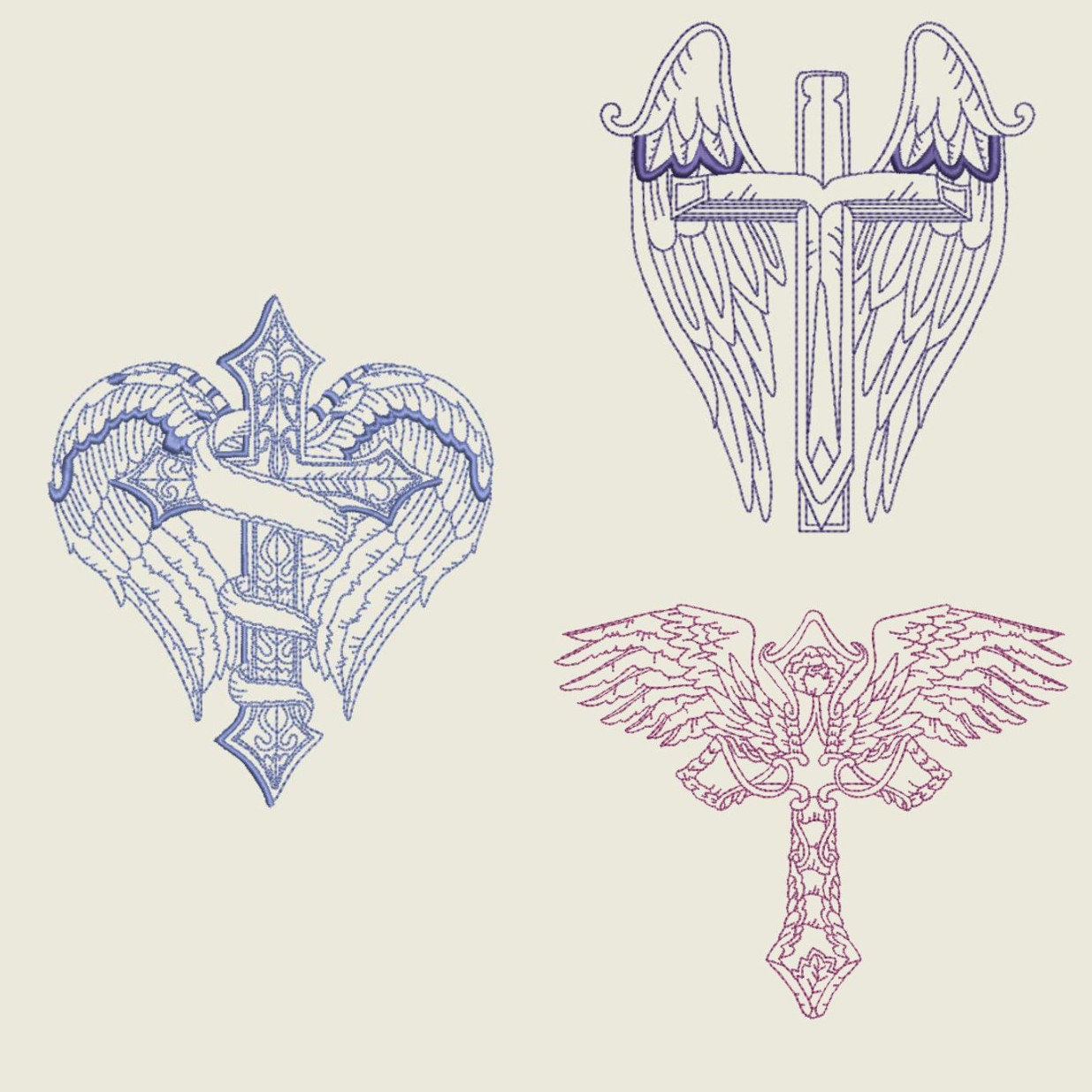 EXQUISITE WINGED CROSSES 15inch 10 Machine Embroidery | Etsy