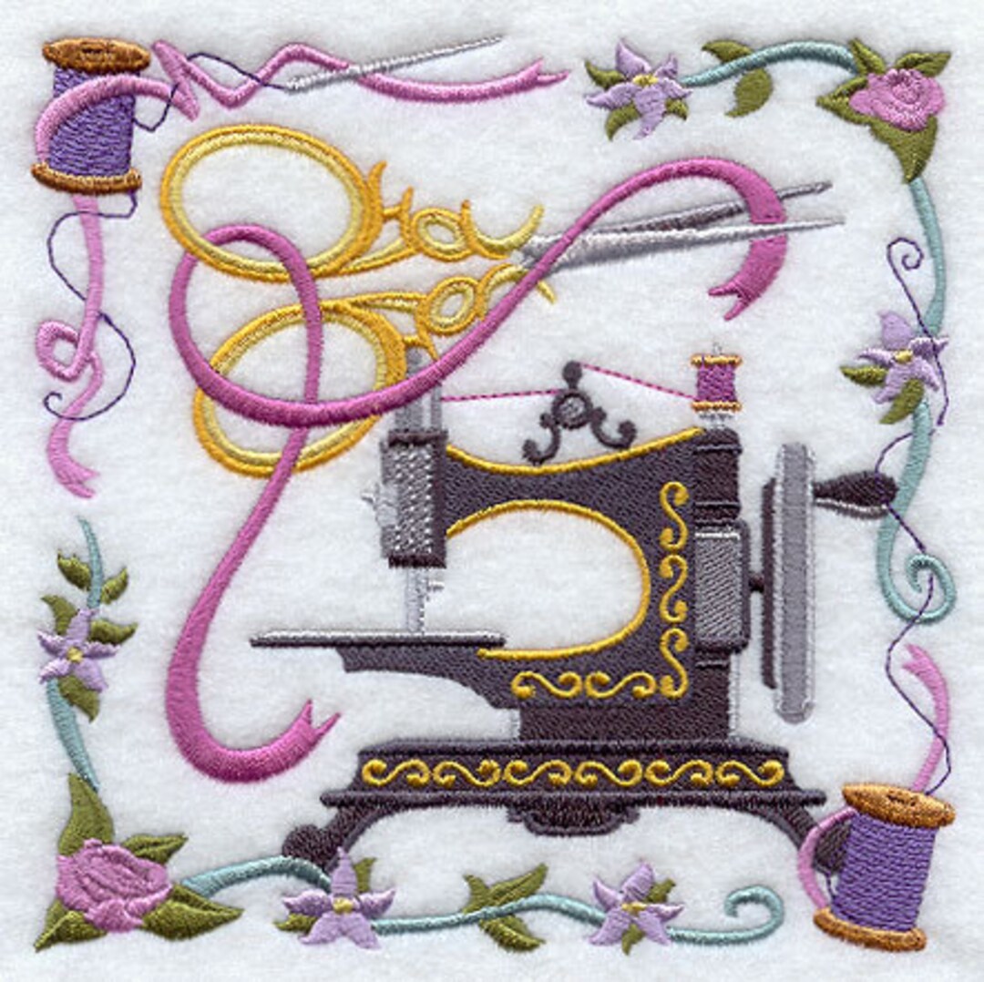 SEWING MACHINE and SCISSORS Machine Embroidered Quilt Blocks - Etsy