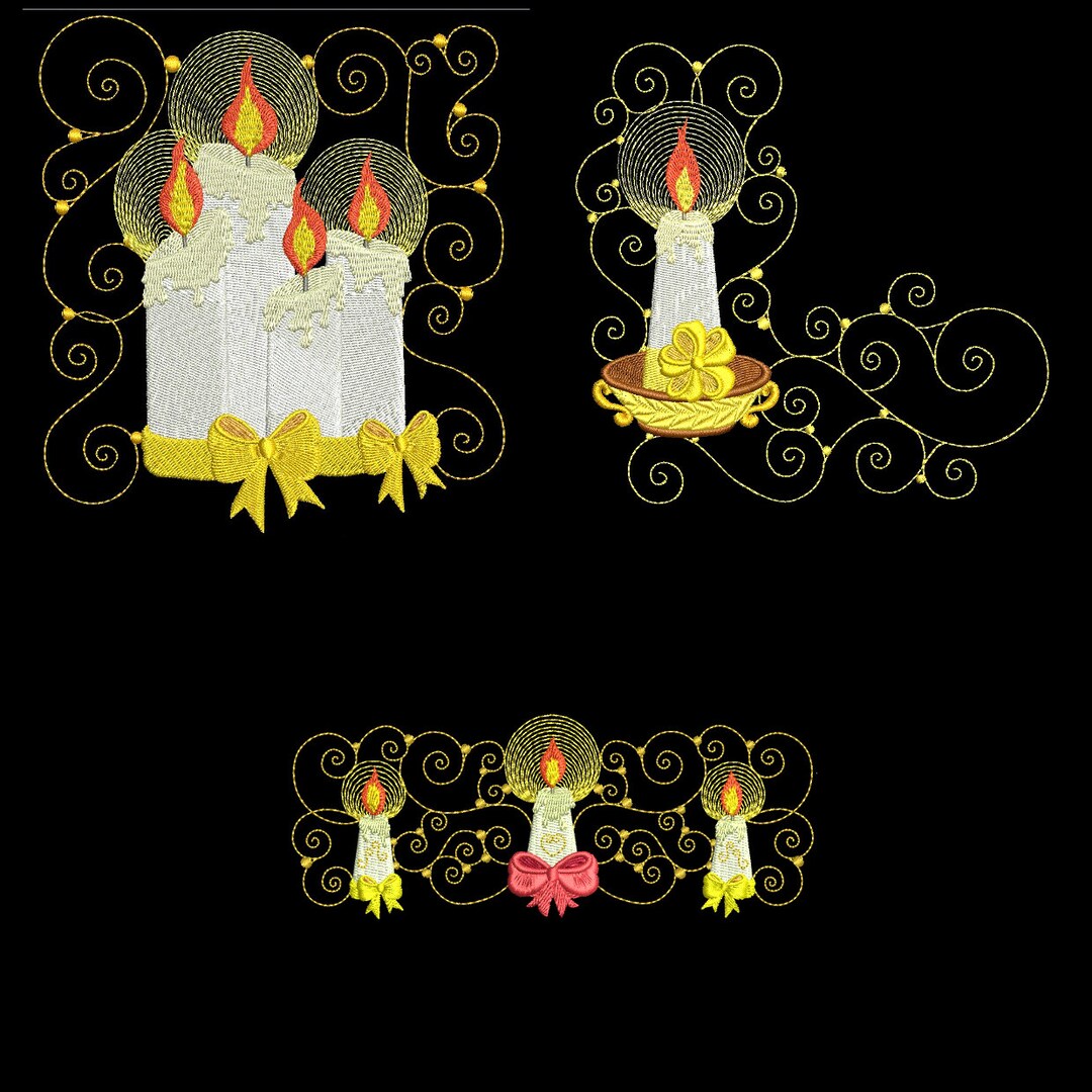 CURLY CANDLES (6inch) - 10 Machine Embroidery Designs Instant Download ...