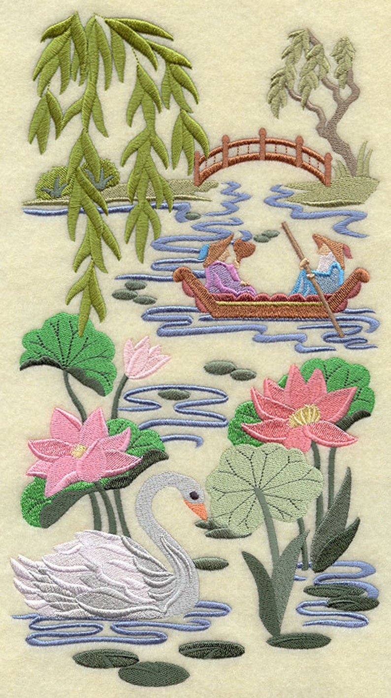 CHINOISERIE SWAN SCENE Panel Machine Embroidered Quilt - Etsy