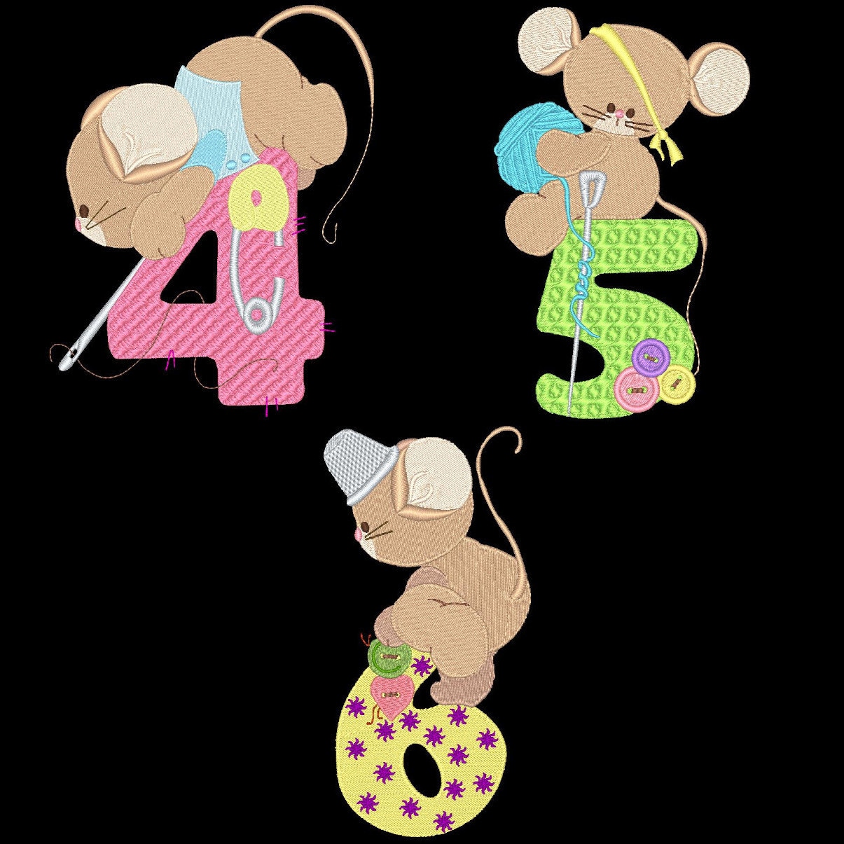 SEW SWEET MICE Numbers 6inch 10 Machine Embroidery Designs | Etsy