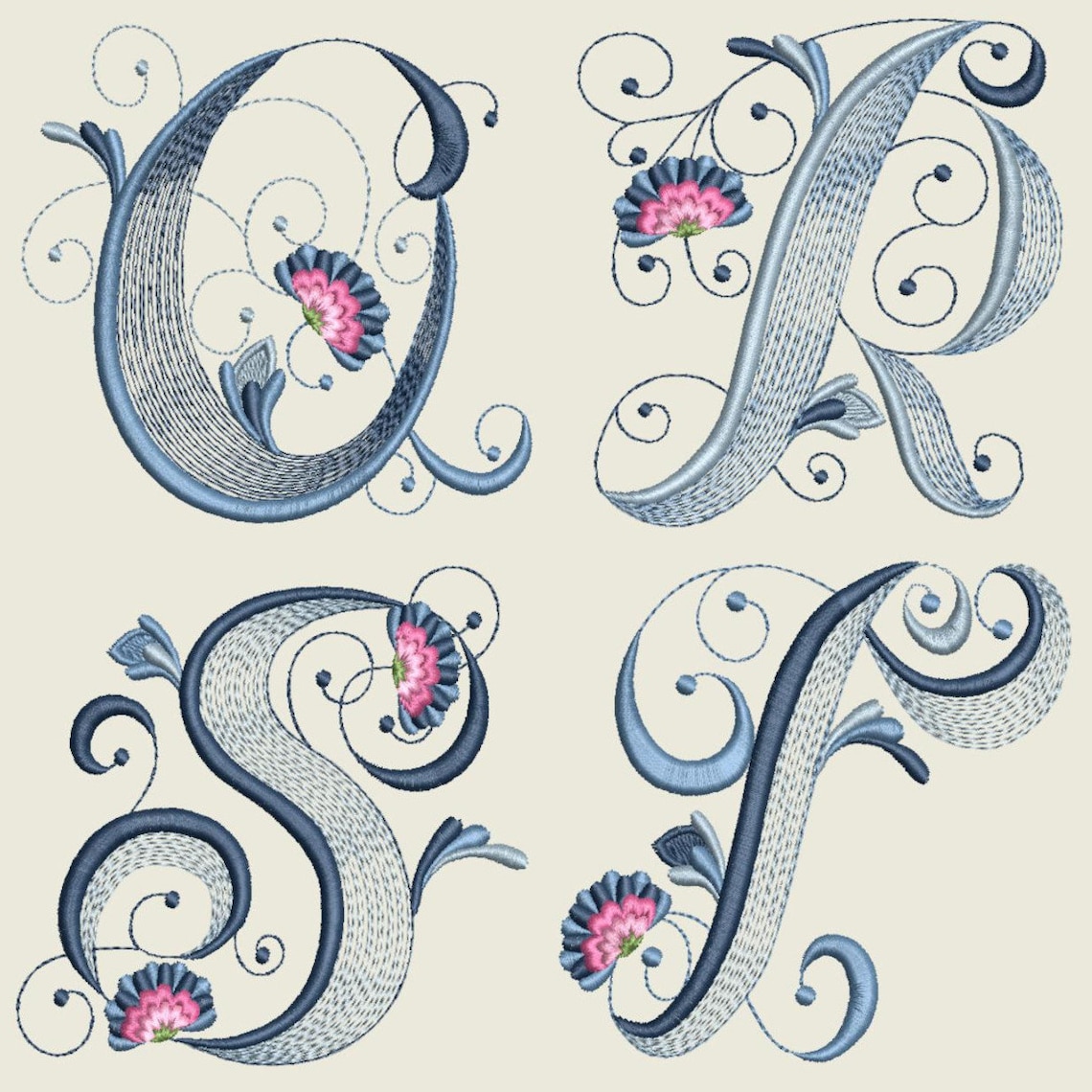 DELFT JACOBEAN ALPHABET (3.88in)- 27 Machine Embroidery Designs Instant ...