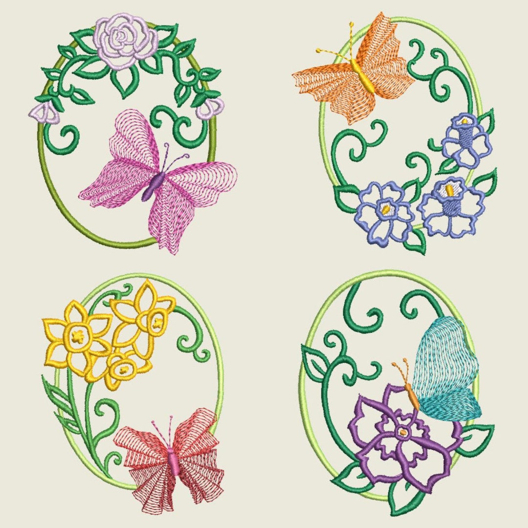 FLUTTERBY OVALS (4inch) - 11 Machine Embroidery Designs Instant ...