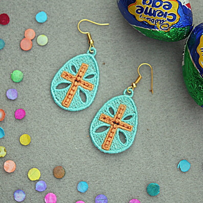 FSL EASTER EGG Earrings (1.50 Inch) (free Standing Lace)- 10 Machine ...
